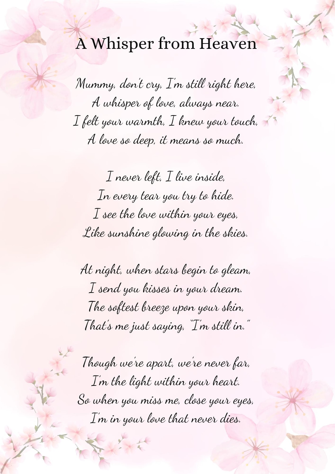 Baby Loss Poem Print | Angel Baby Memorial | Grief Gift | in Memory of ...