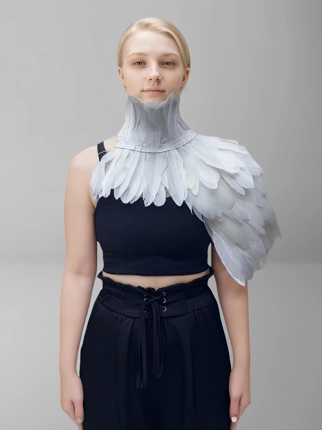 White Nature Feather Capelet Shawl | Cosplay Party Slanted Shoulder ...