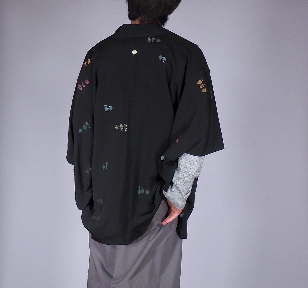 Vintage Men's Haori Jacket (unisex) | Black Haori | Gold & Silver ...