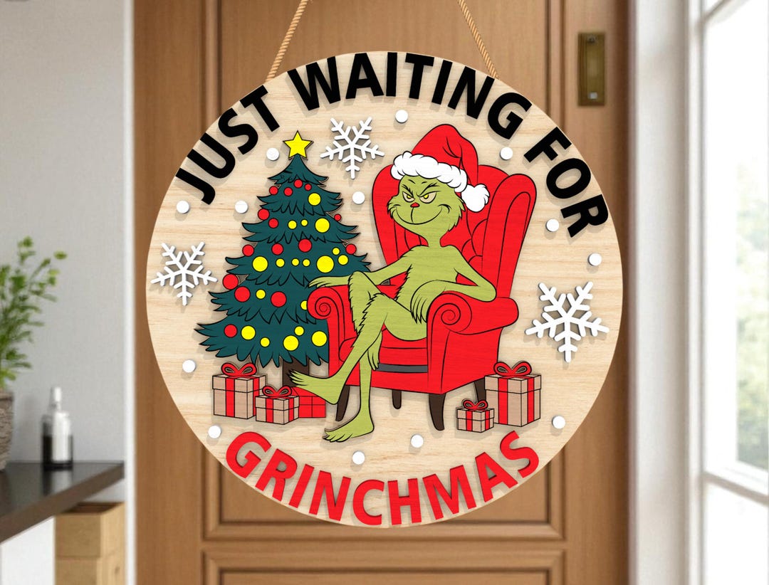 Funny Green Christmas Character Sign SVG, Holiday Round Wood Sign Laser ...