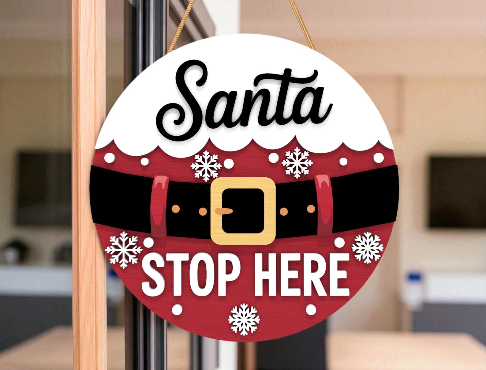 Santa Stop Here Door Hanger Svg, Christmas Welcome Sign Svg, Holiday ...
