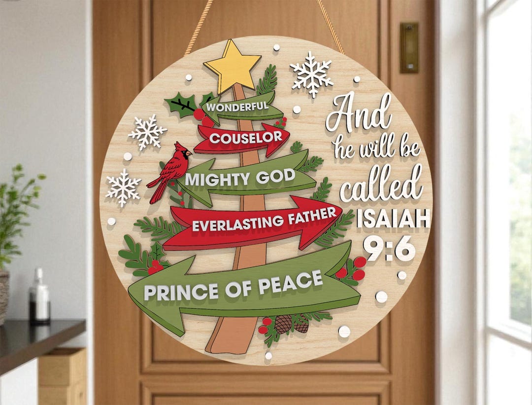 Christian Christmas Door Hanger Laser Cut Svg, Isaiah 9 6 Bible Verse ...
