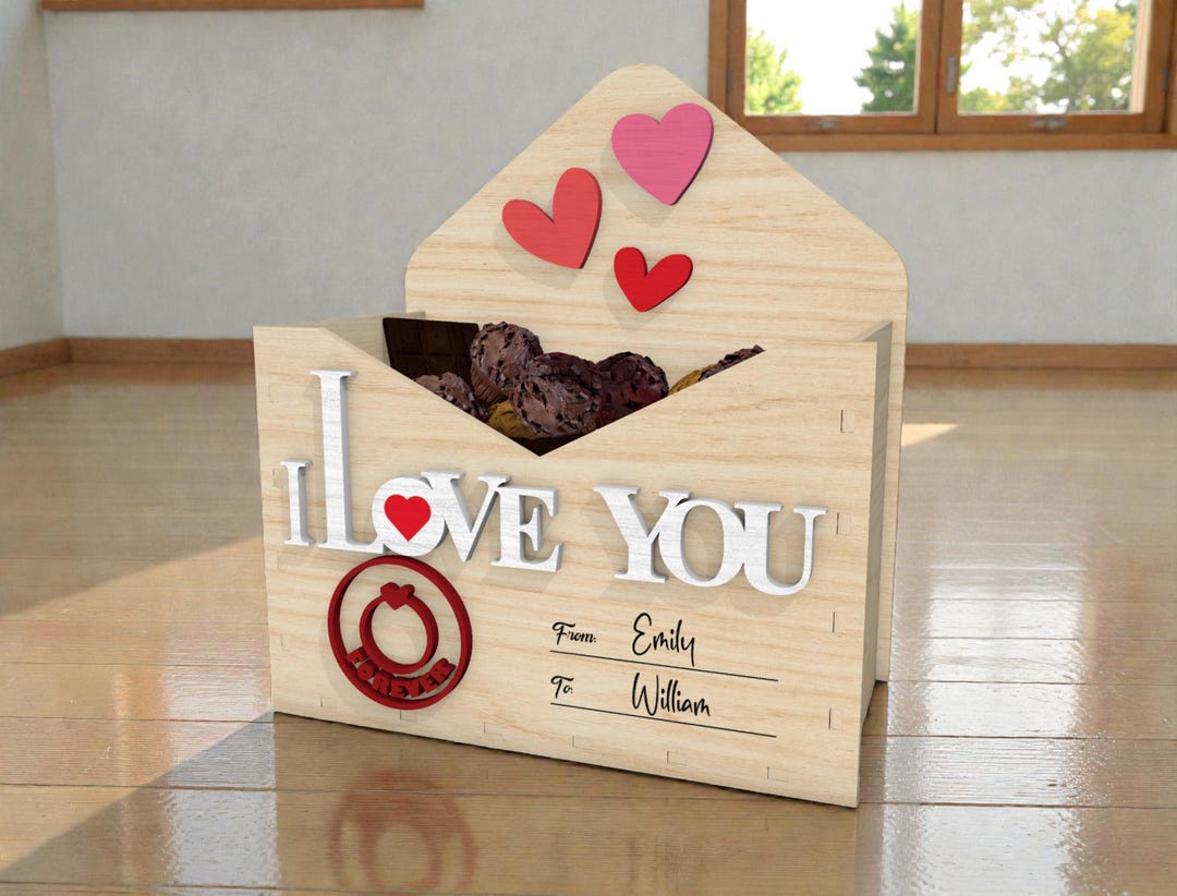 Personalized I Love You Wooden Love Mail Box Laser Cut File, Heart ...