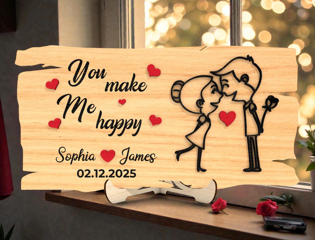 You Make Me Happy Laser Cut File Svg ,wooden Couple Sign SVG, Romantic ...