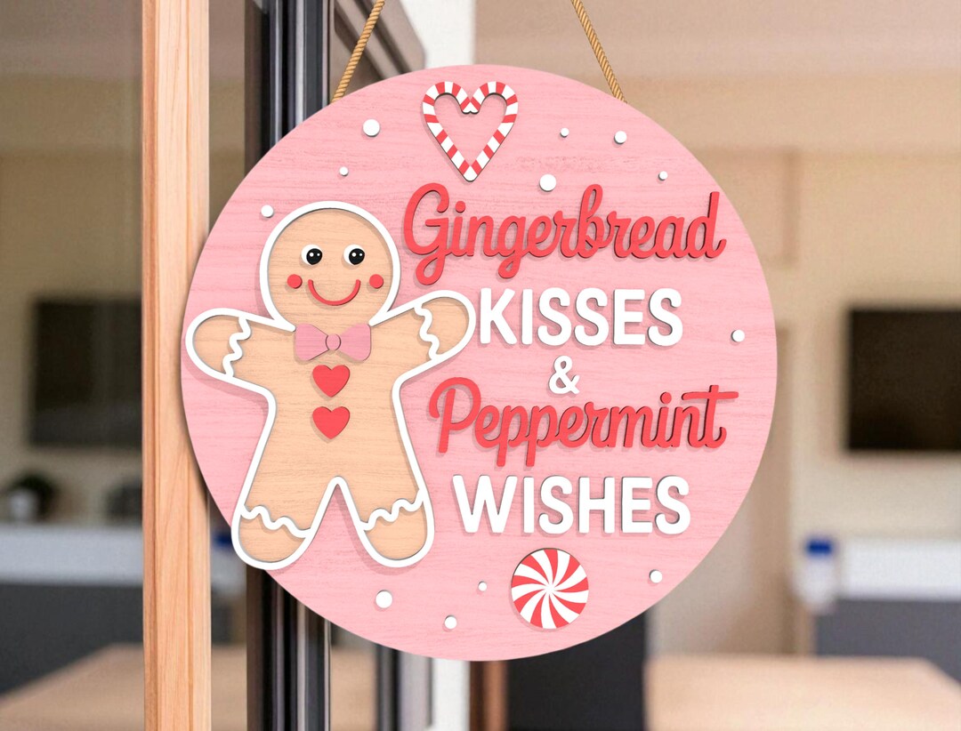 Gingerbread Christmas Sign SVG, Peppermint Wishes Round Sign, Holiday ...