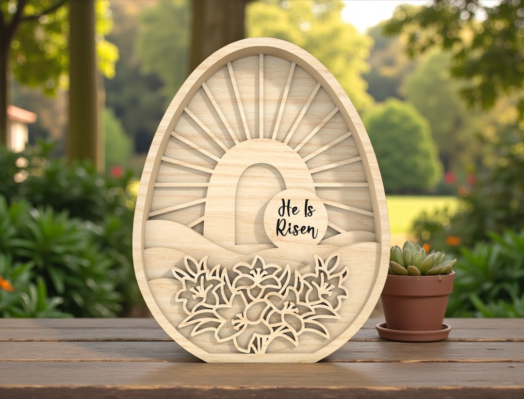 Empty Tomb Layered 3D Egg Laser Cut File Svg, He is Risen Easter Svg ...