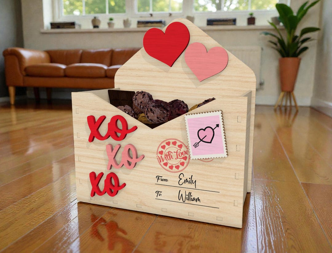 Personalized Valentine Love Mail Wooden Box Laser Cut File, XO Heart ...