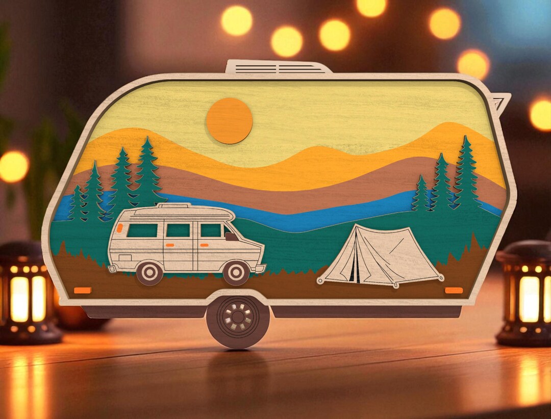 Camper Trailer SVG, Camping Laser Cut File, 3D Layered Wooden RV Decor ...