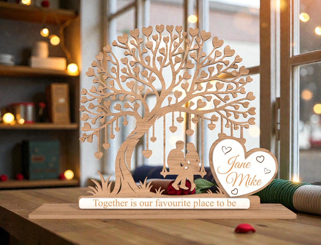 Couple Tree Scene Layered Wood Sign Svg, Personalized Love Tree Svg ...