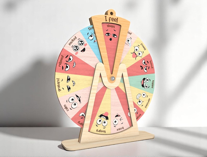 Feelings Wheel Laser Cut Emotion Board SVG , Kids Emotion Spinner ...