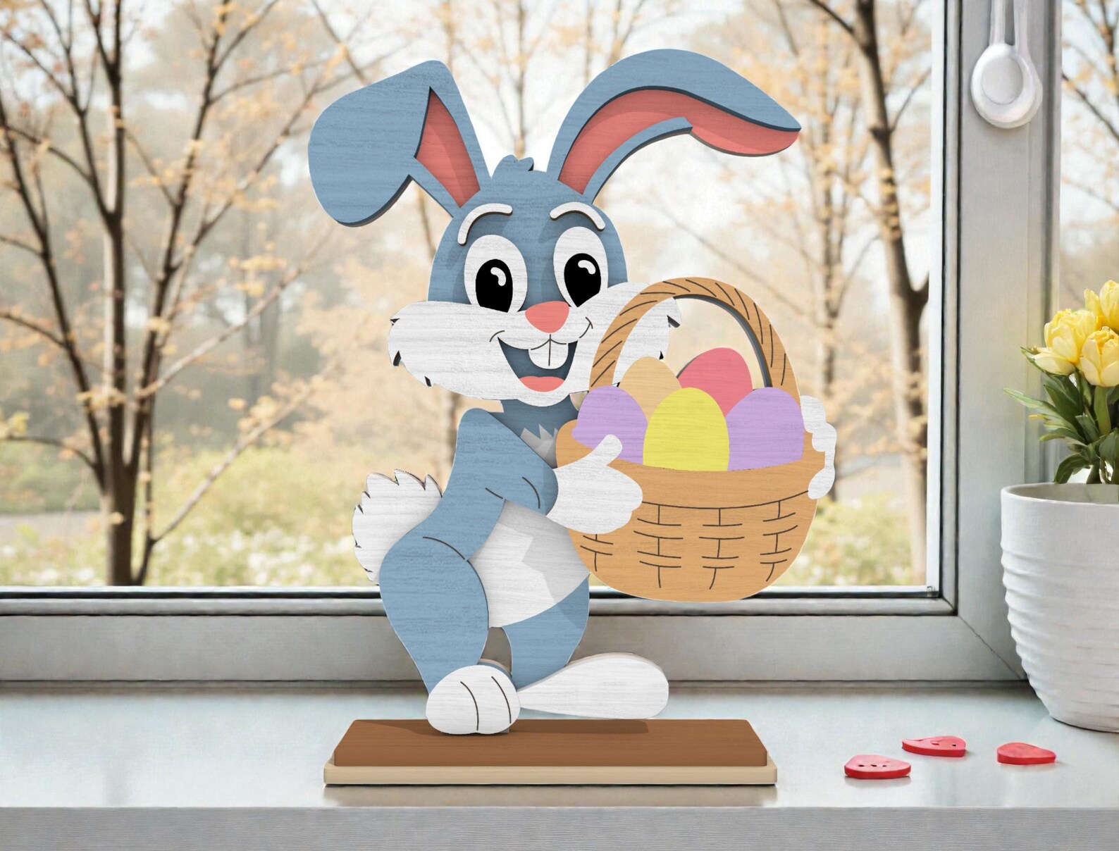 Blue Easter Bunny SVG, Rabbit Holding Egg Basket Standing Decor, Cute ...