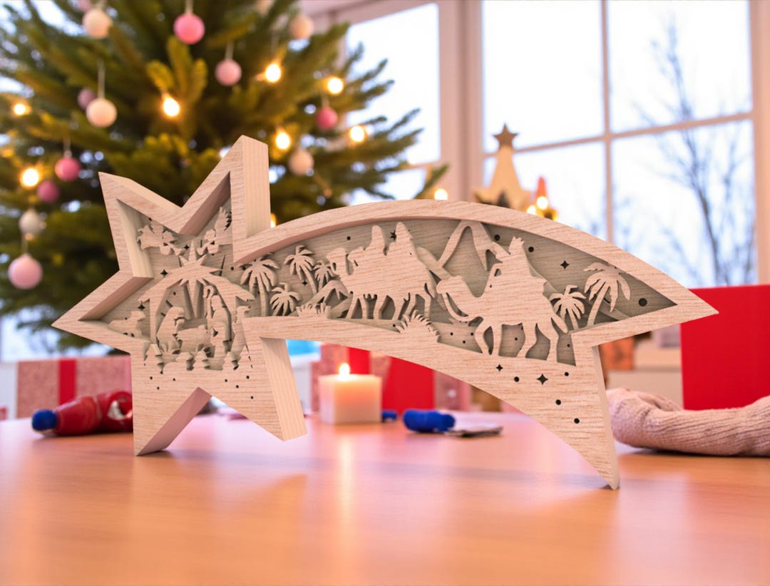 Nativity Star SVG, 3D Layered Christmas Scene Laser Cut File, Wise Men ...