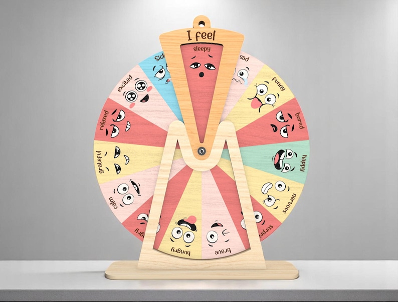 Feelings Wheel Laser Cut Emotion Board SVG , Kids Emotion Spinner ...