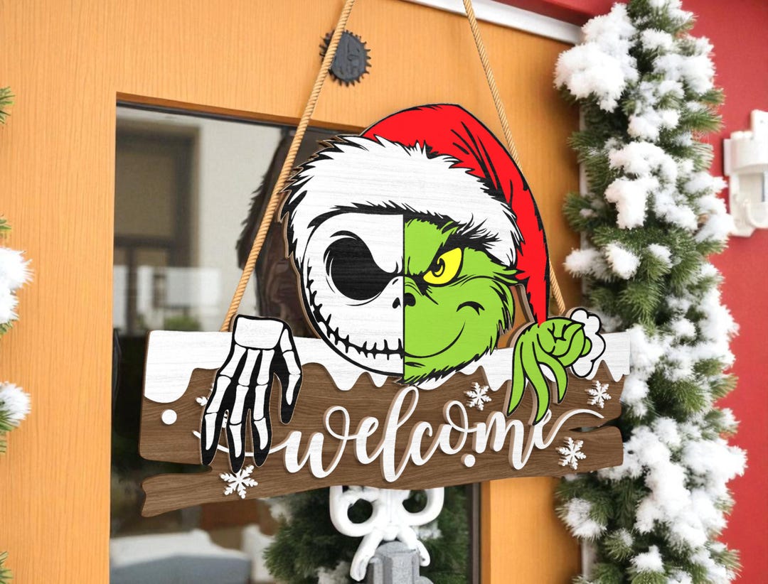 Christmas Welcome Sign SVG, Funny Split Face Santa Door Hanger, Holiday ...