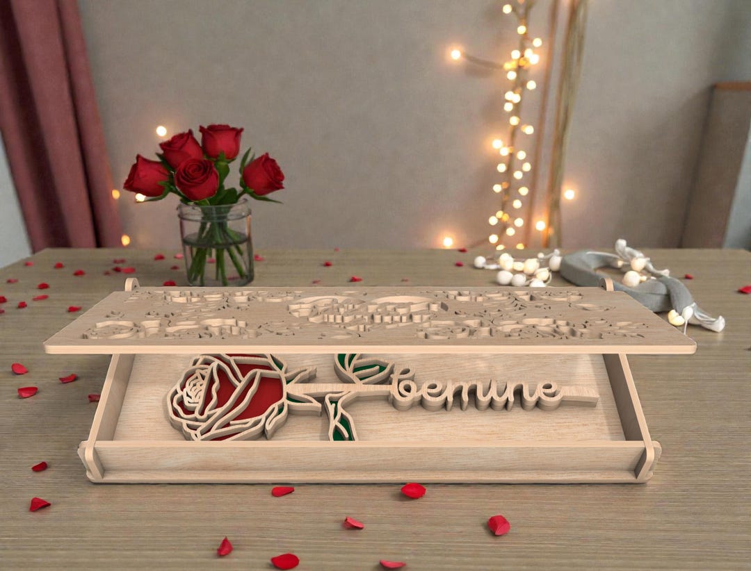3D Rose Be Mine Box SVG, Romantic Laser Cut Rose Gift Box Template ...