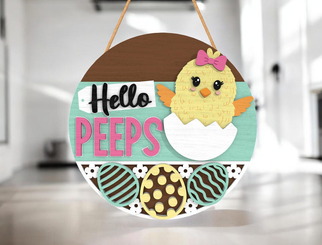 Hello Peeps SVG, Easter Chick Round Sign, Cute Hatching Baby Chicken ...