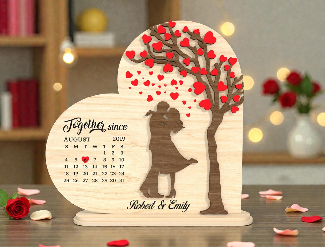 Together Since Calendar Sign SVG, Couple Anniversary Date Sign,3d Heart ...