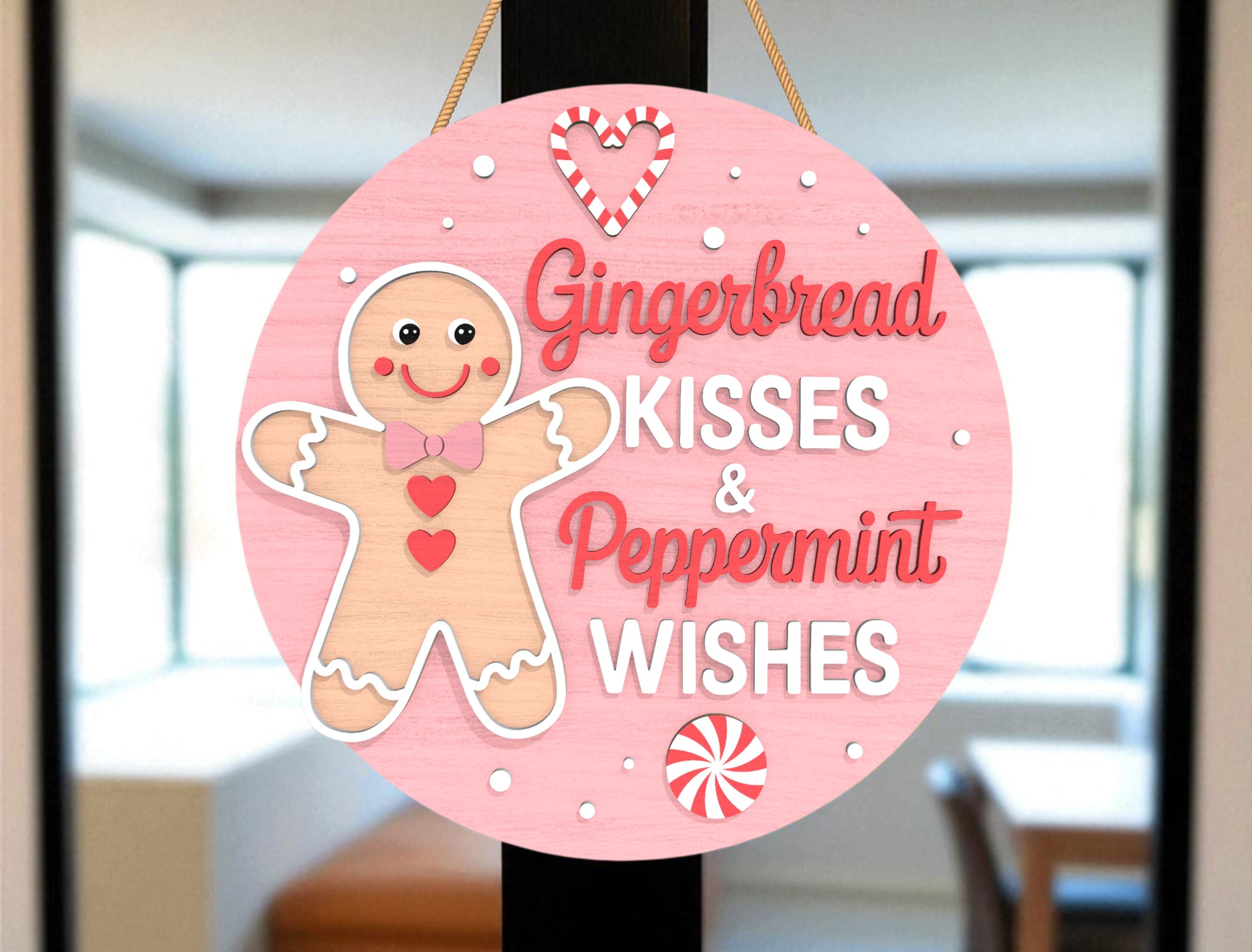 Gingerbread Christmas Sign SVG, Peppermint Wishes Round Sign, Holiday ...
