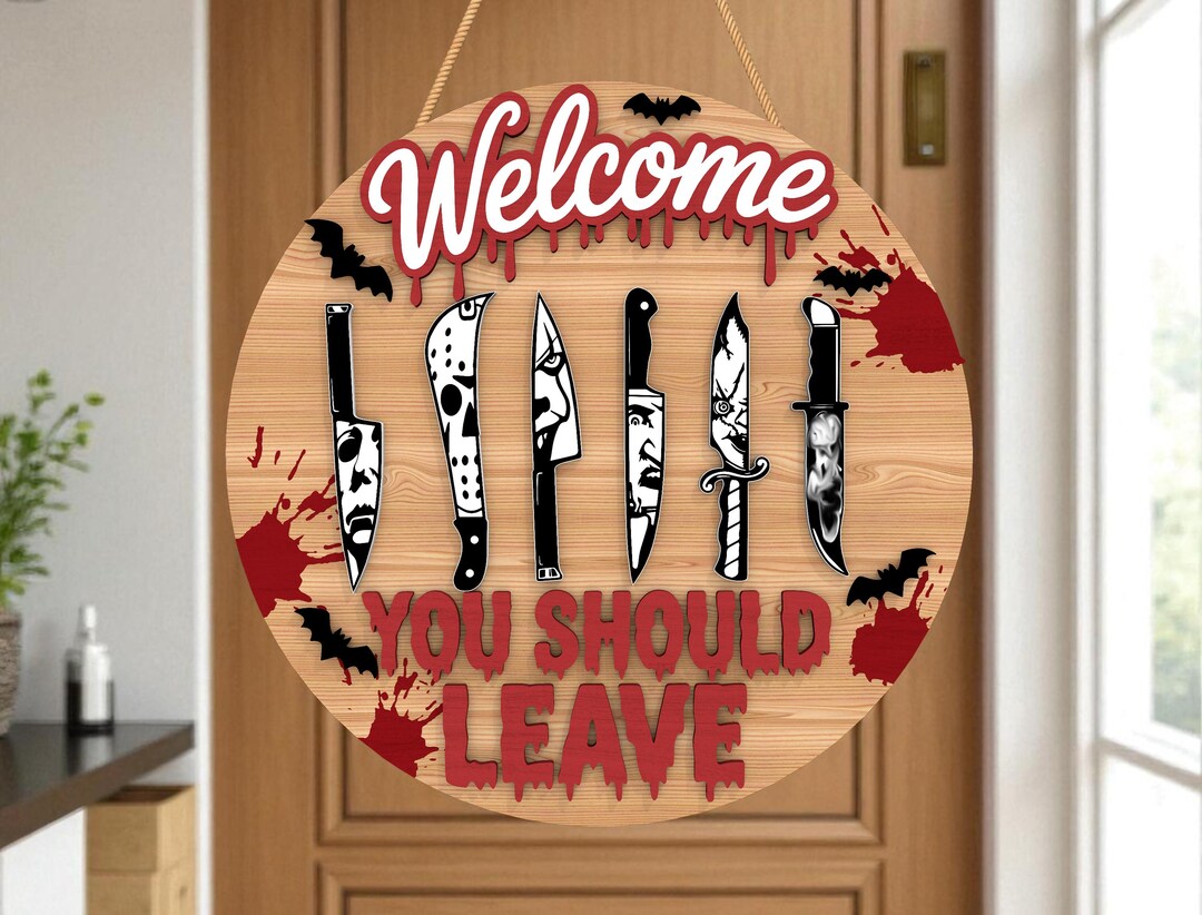 Halloween Horror Round Door Hanger SVG, Spooky Welcome Sign Laser Cut ...