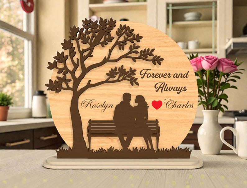 Personalized Couple Bench Sign SVG, Forever and Always Quote Laser Cut ...