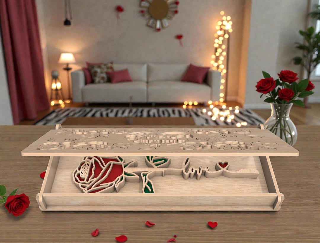Love Rose Box SVG, 3D Layered Rose Flower Box Laser Cut, Valentine Gift ...