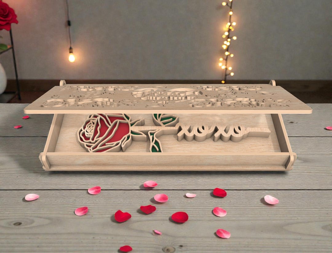 XOXO Rose Box SVG, 3D Layered Rose Flower Box Laser Cut, Valentine Gift ...