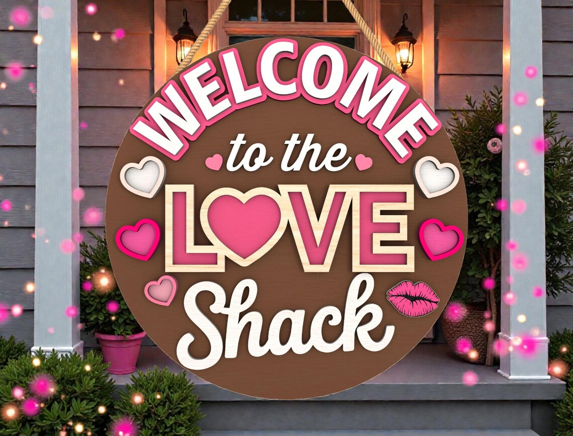 Welcome to the Love Shack Sign SVG, Valentine Door Hanger SVG, Layered ...