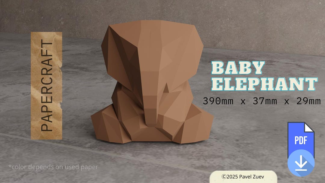 Baby Elephant Calf Paper Cardboard Model. DIY 3D Template-pdf for Paper ...