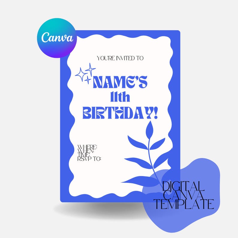 Blue Birthday Invitation Template - Digital Item - Etsy