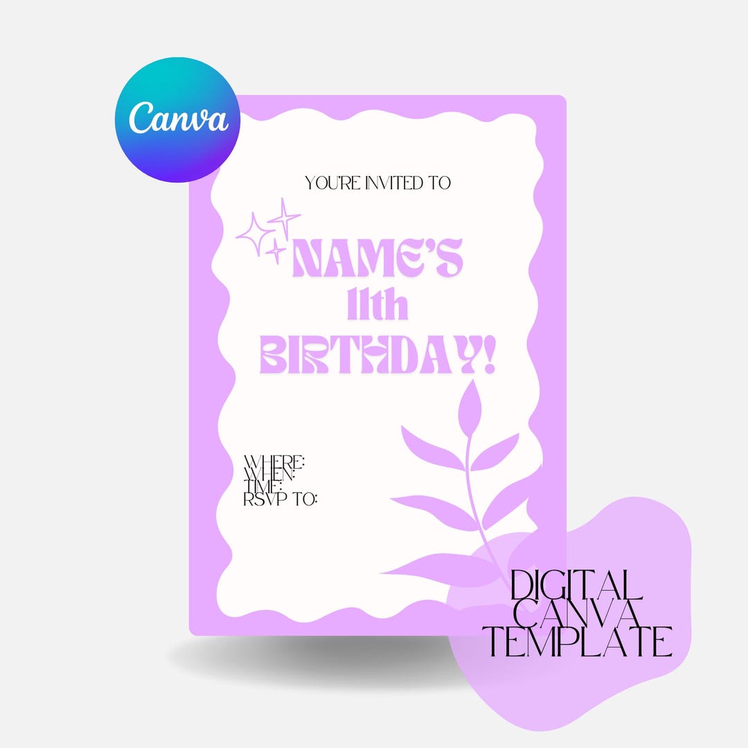 Purple Birthday Invitation Template - Digital Product - Etsy