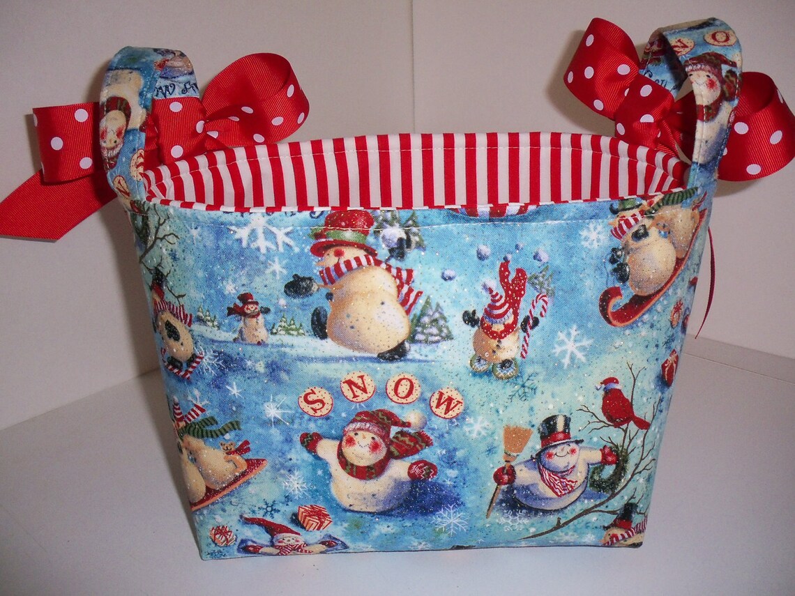 Christmas Snowman / Snow Angel Fabric Gift Basket / Organizer | Etsy