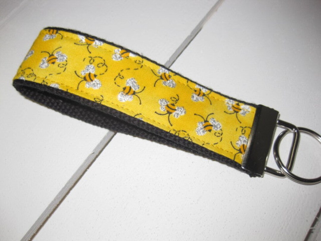 Yellow Black Glitter Bumble Bee Honey Bee Key Fob / Key Chain ...