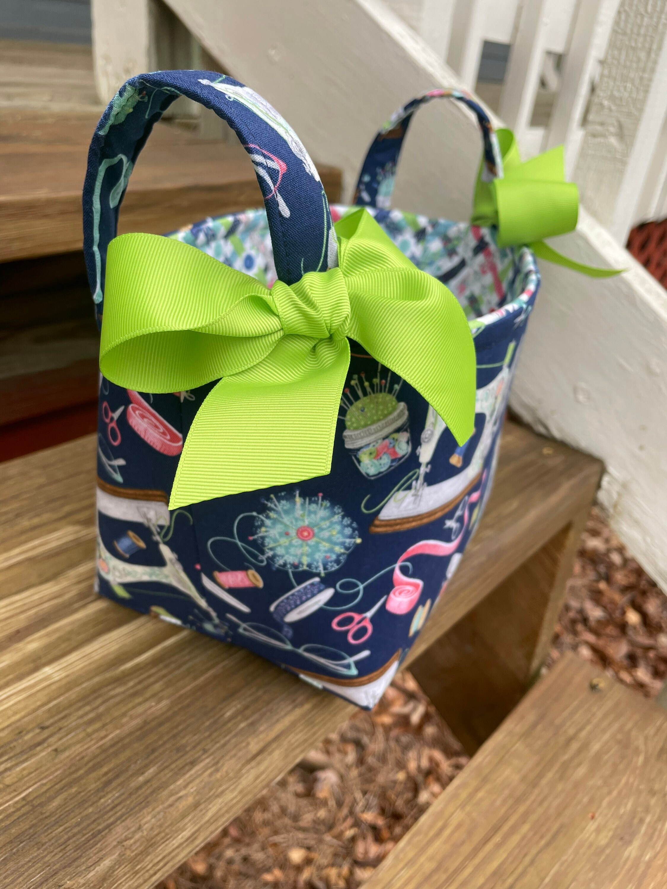 Navy Sewing Machine Sewing Notions Quilting Fabric Basket Organizer Bin ...