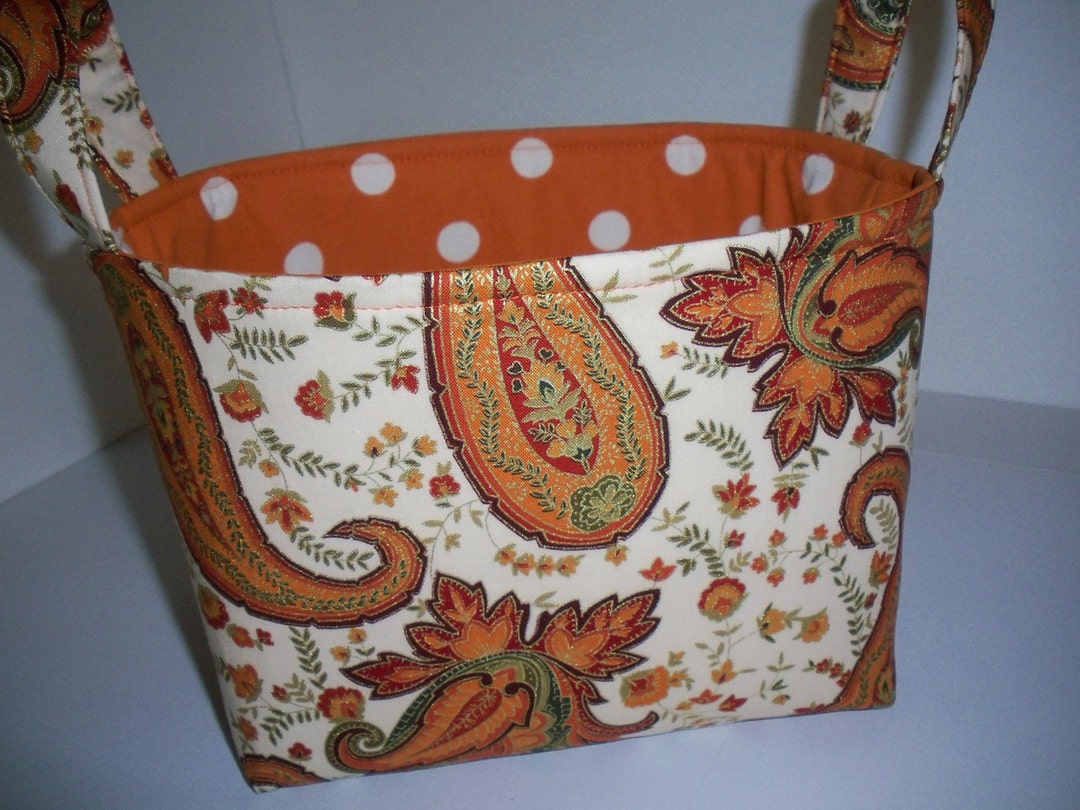 Fall Pumpkin Colored Paisley Fabric Organizer Bin / Basket / Gift Bag ...