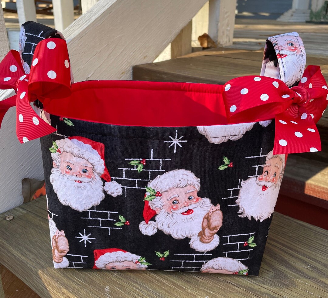 Jolly Vintage Santa Christmas Fabric Basket / Gift Bag / Table Decor ...