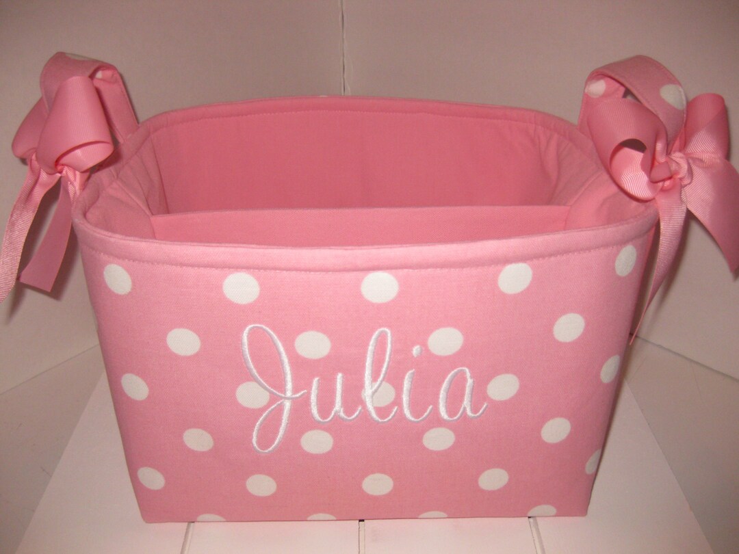 Large Diaper Caddy / Organizer Bin / Pink / White Polka Dot ...