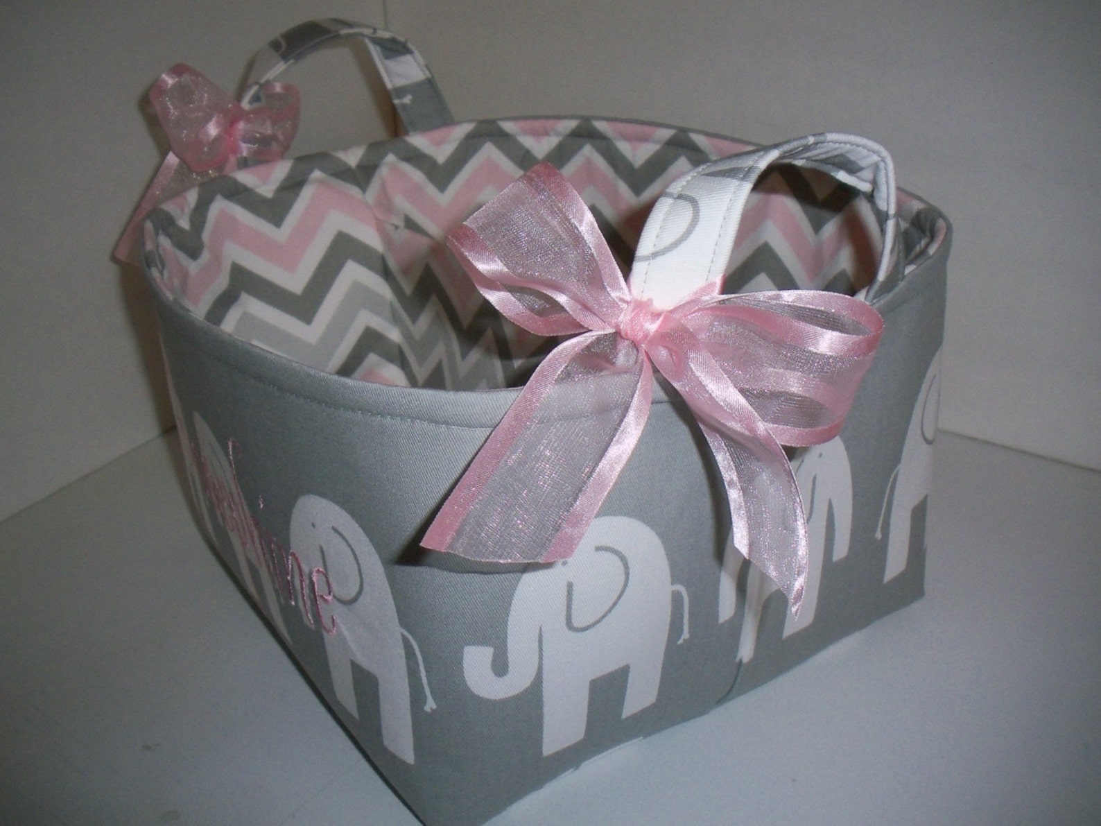 Large Diaper Caddy / Organizer Bin / Pink Grey Elephants - Etsy