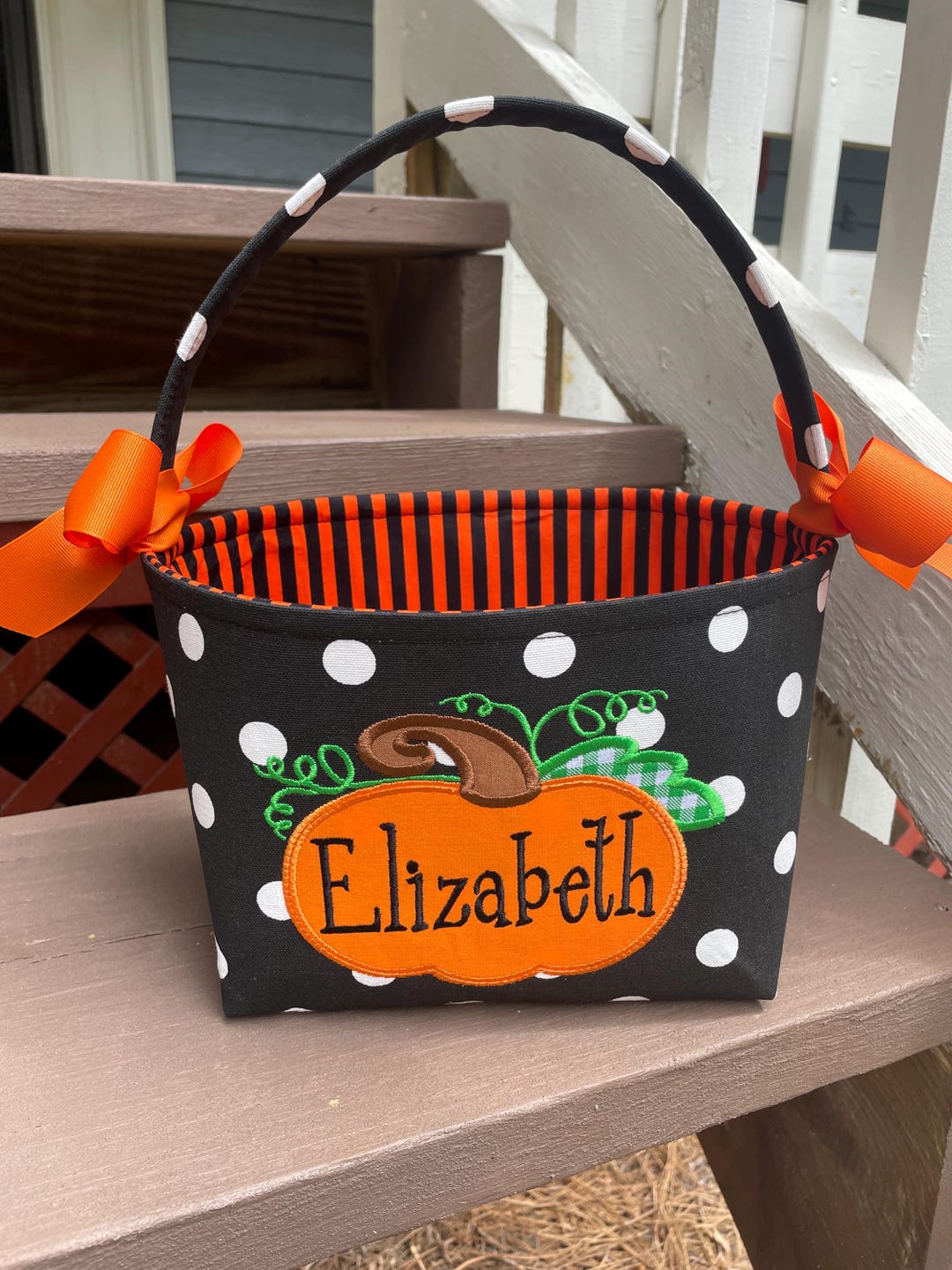 Appliqued Pumpkin Personalized Halloween Fabric Basket Candy Bucket ...