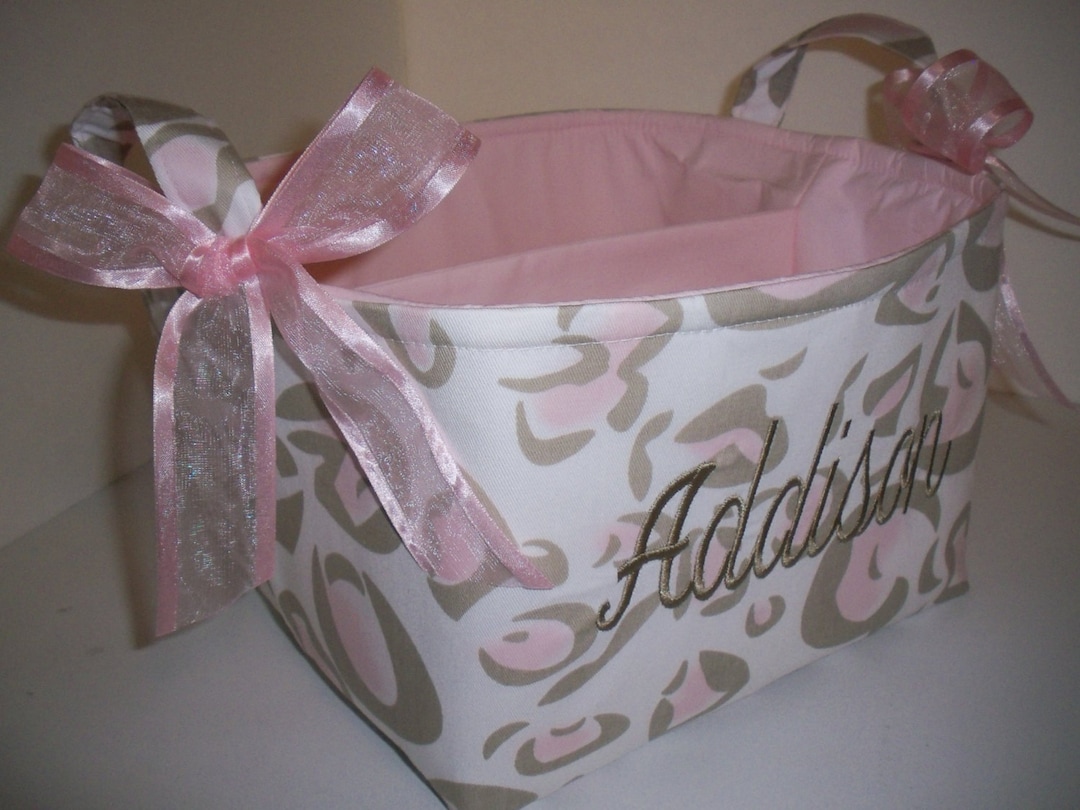 Large Diaper Caddy / Organizer Bin / Pink Taupe Leopard - Etsy
