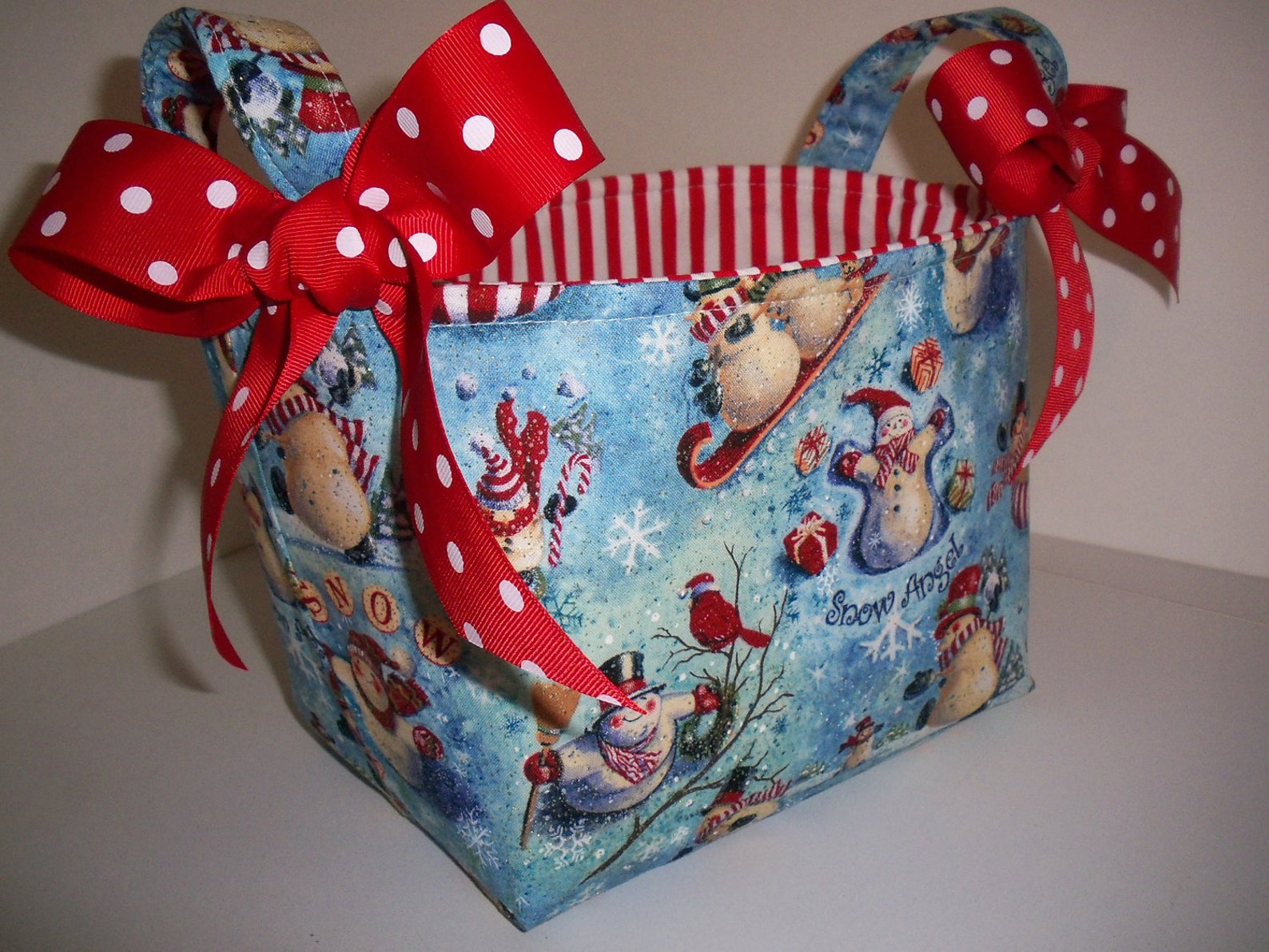 Christmas Snowman / Snow Angel Fabric Gift Basket / Organizer Bin ...