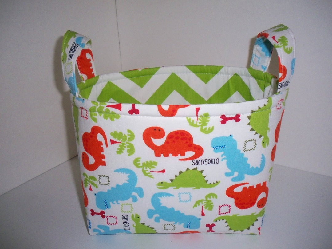 Colorful Dinosaurs Chevron Zig Zag Organizer Bin / Fabric Basket ...