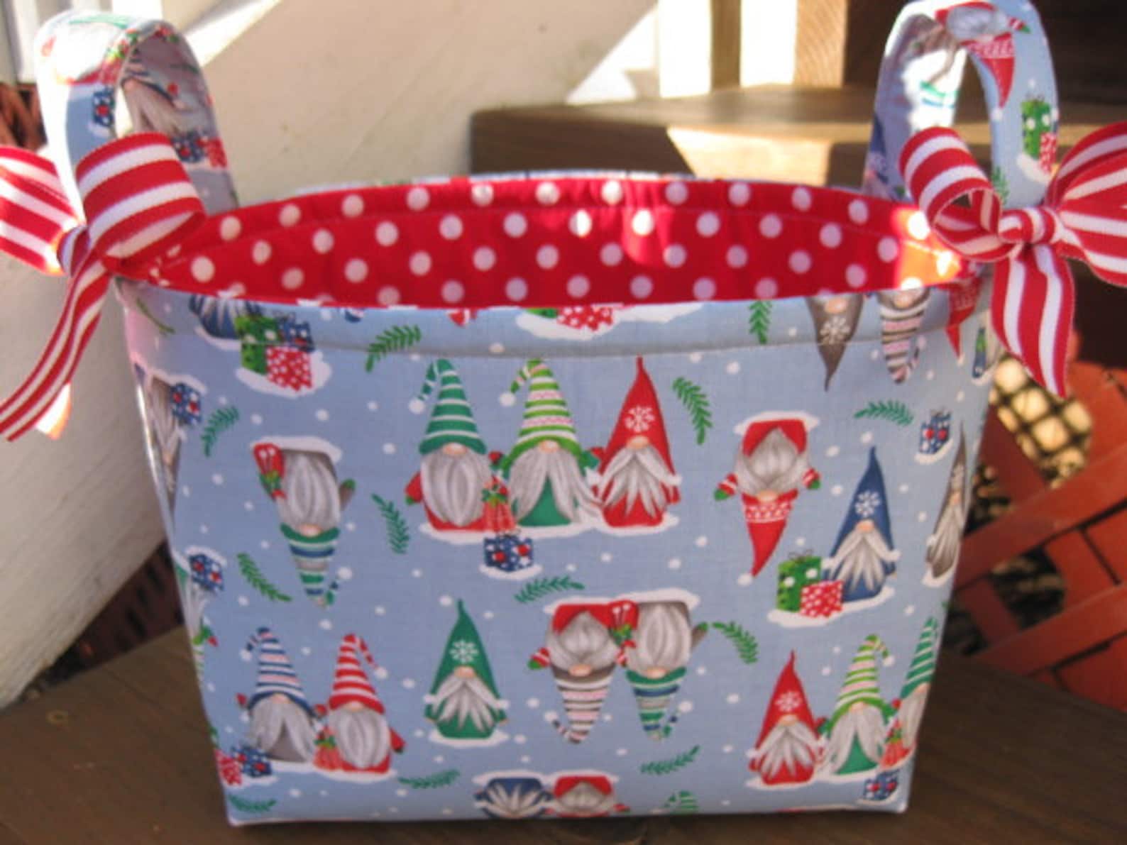 Cute Little Gnomes Christmas Fabric Basket - Storage Organizer Bin ...