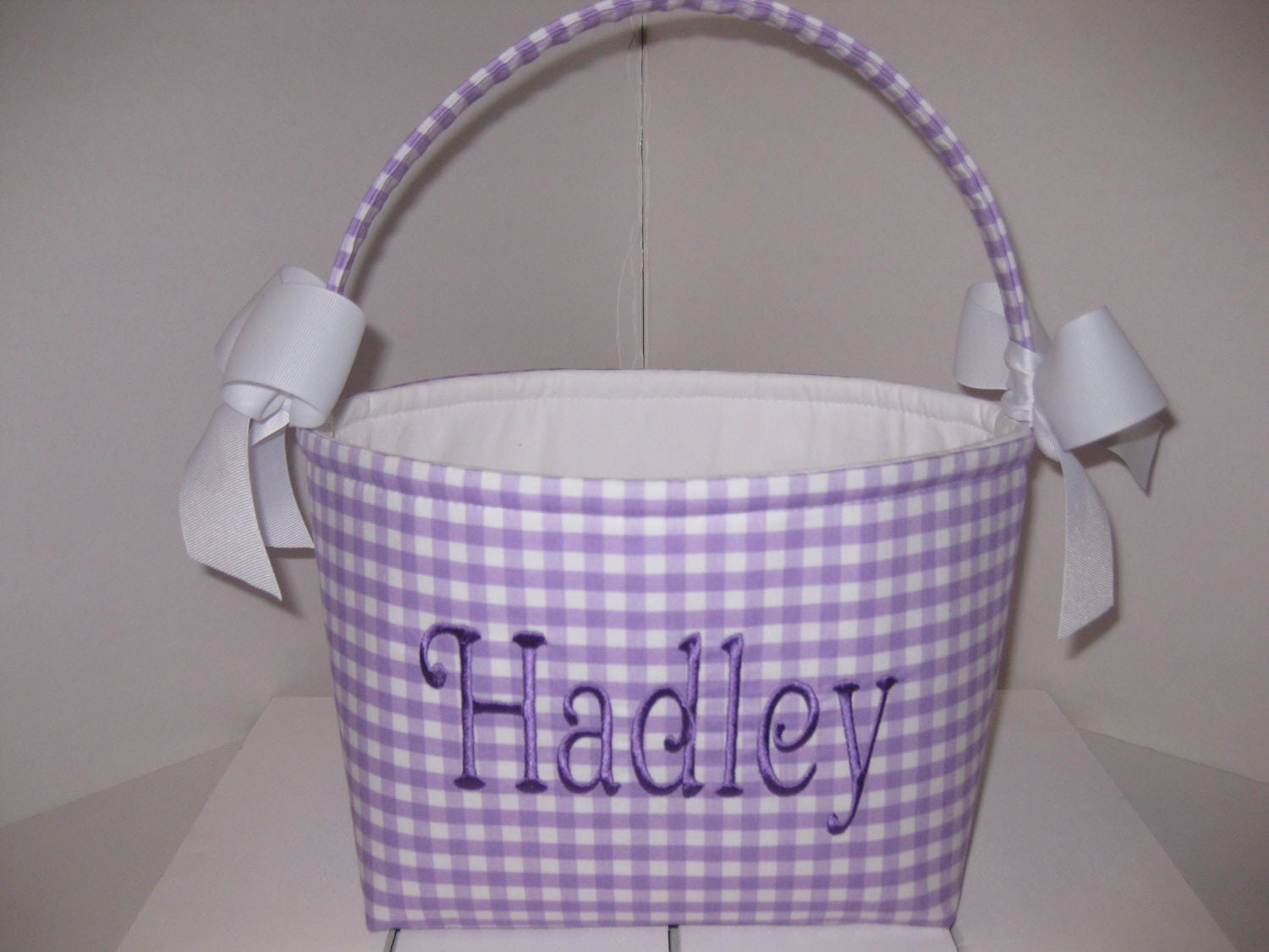 Purple Gingham Checked Fabric Easter Basket - Personalization Available ...