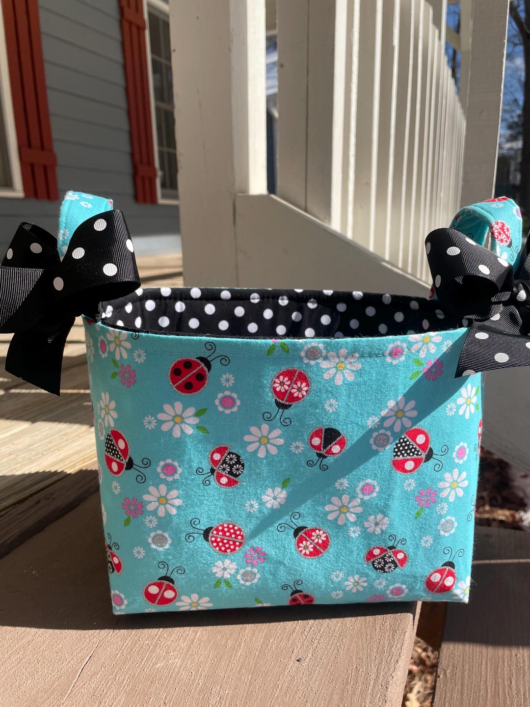 Blue Red Black Ladybug Basket, Lady Bug Bag Organizer Tote, Bucket ...