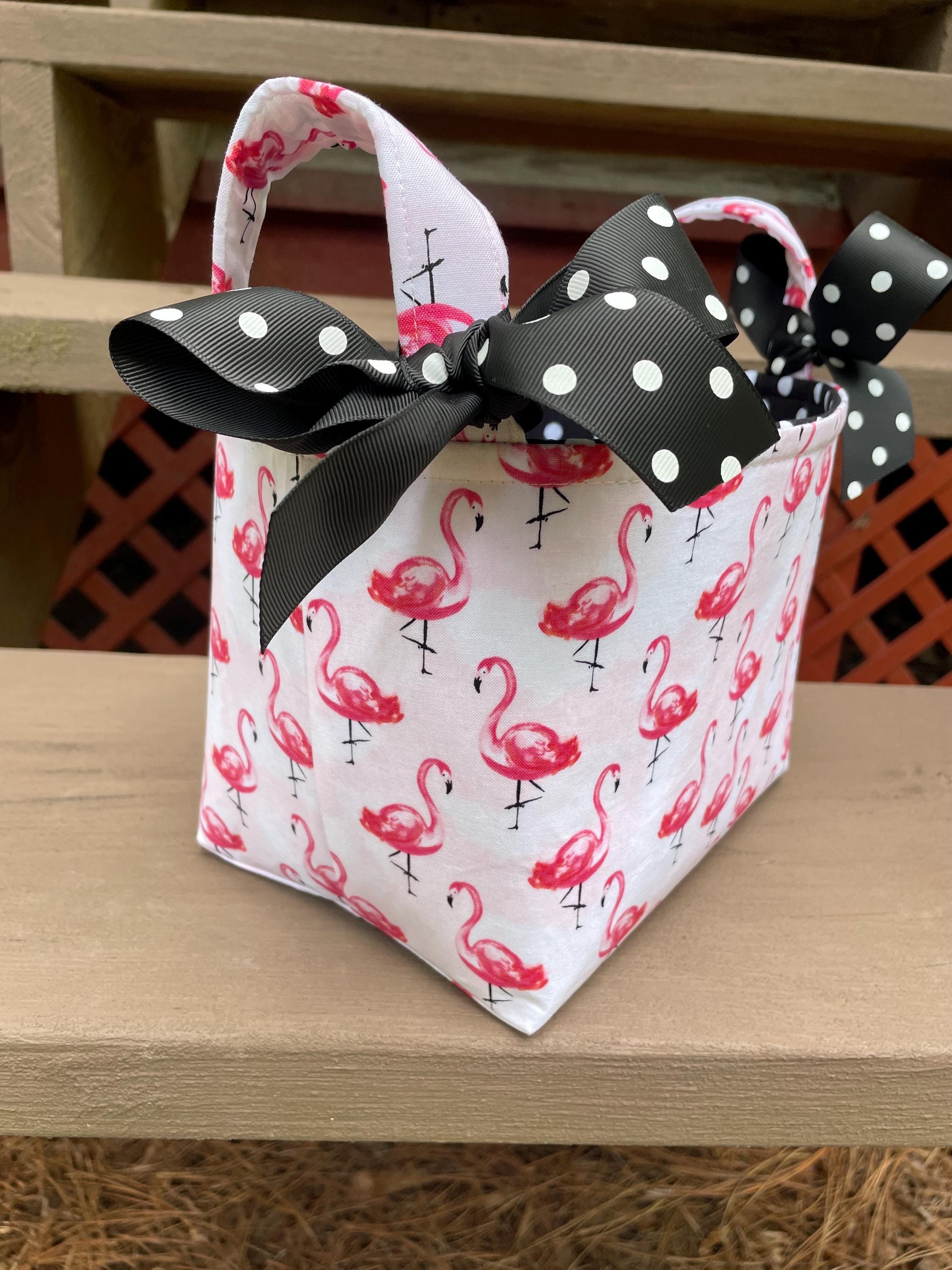 Pink Flamingo Basket, Flamingos Polka Dot Bag, Organizer Tote, Bucket ...