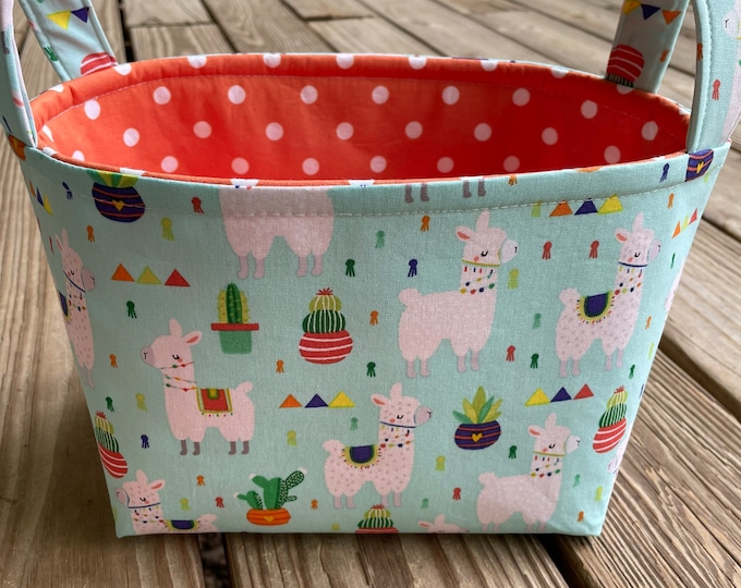 Blue, Orange Llama Organizer Bin Fabric Basket Storage Bin ...