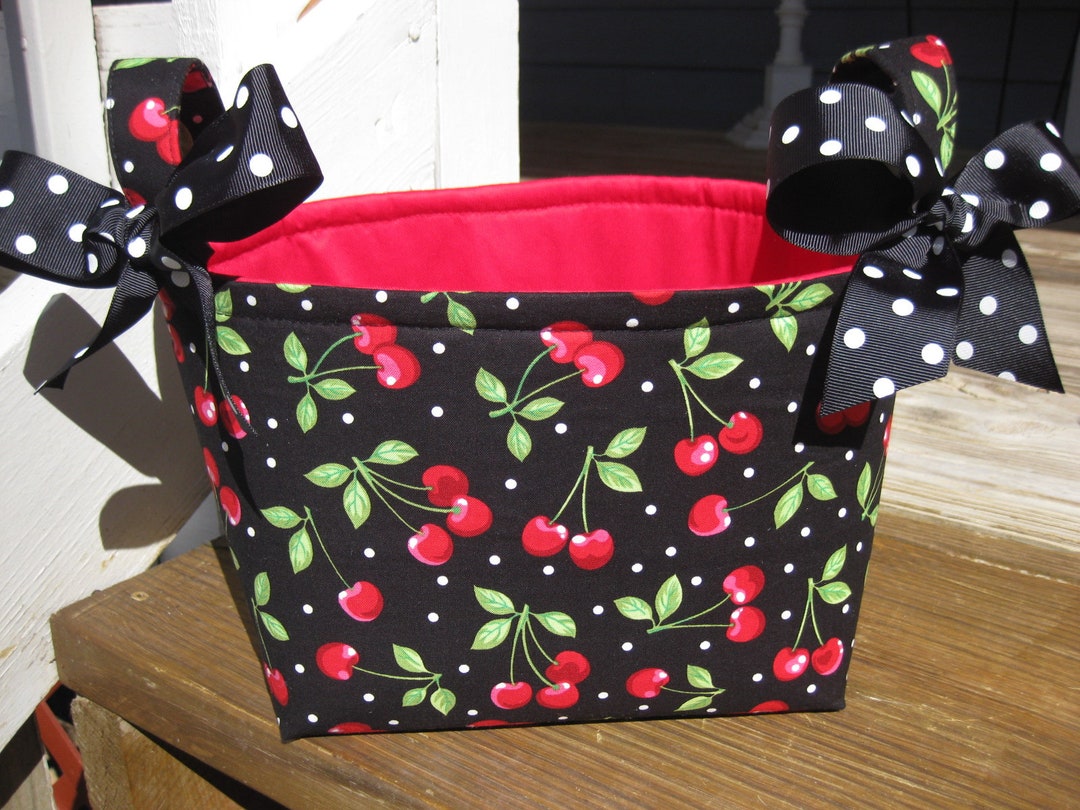 Cherries Basket, Bag, Organizer Tote,bucket, Summertime - Black Red ...