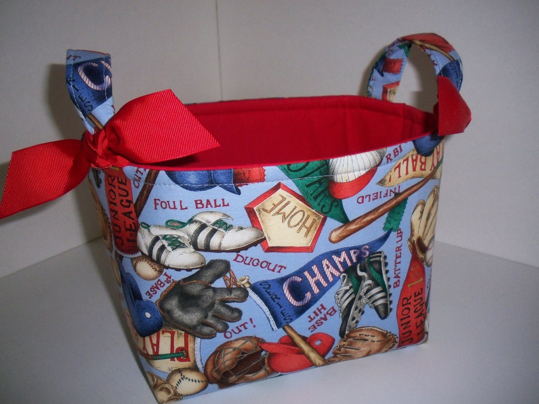 Baseball Play Ball Organizer Bin / Fabric Basket / Gift Bag / Small ...