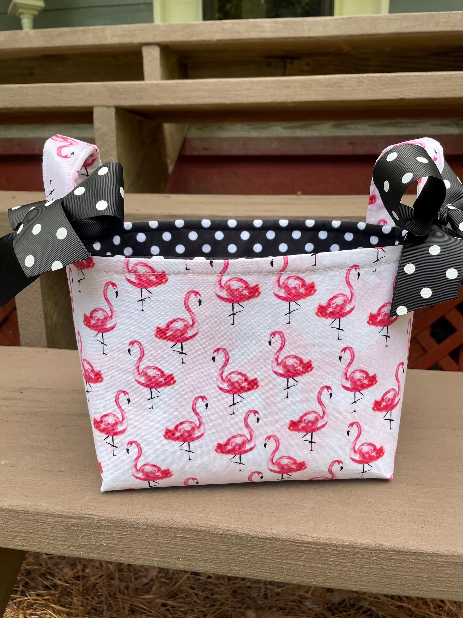Pink Flamingo Basket, Flamingos Polka Dot Bag, Organizer Tote, Bucket ...