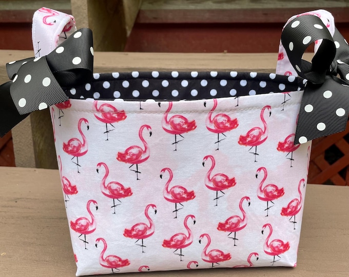 Pink Flamingo Basket, Flamingos Polka Dot Bag, Organizer Tote, Bucket ...